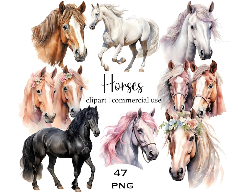 Watercolor Horse Clipart Bundle, Commercial Use (digital Download) - Etsy
