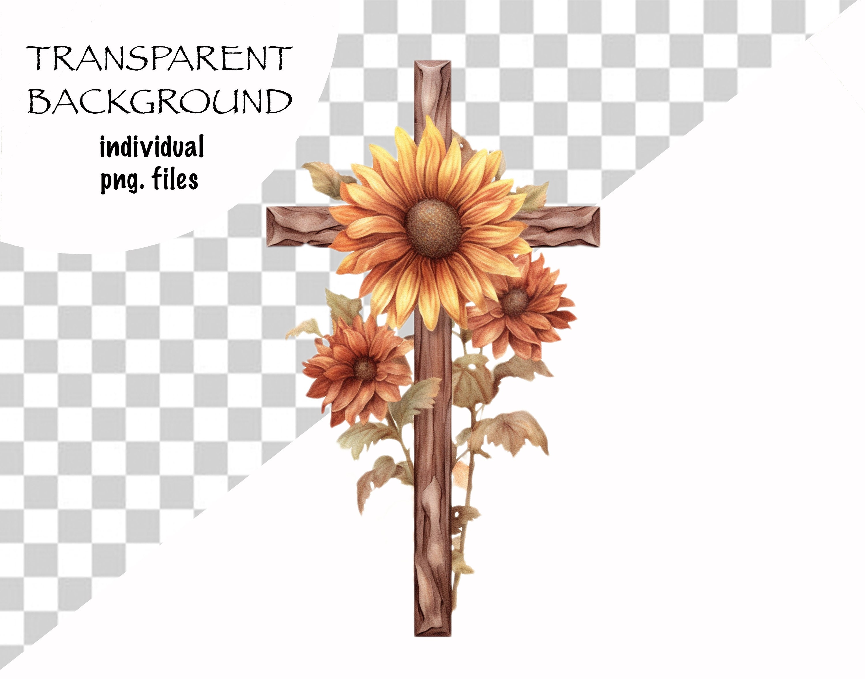 Autumn Cross PNG Bundle 24 Rustic Wooden Cross With Sunflowers Fall ...