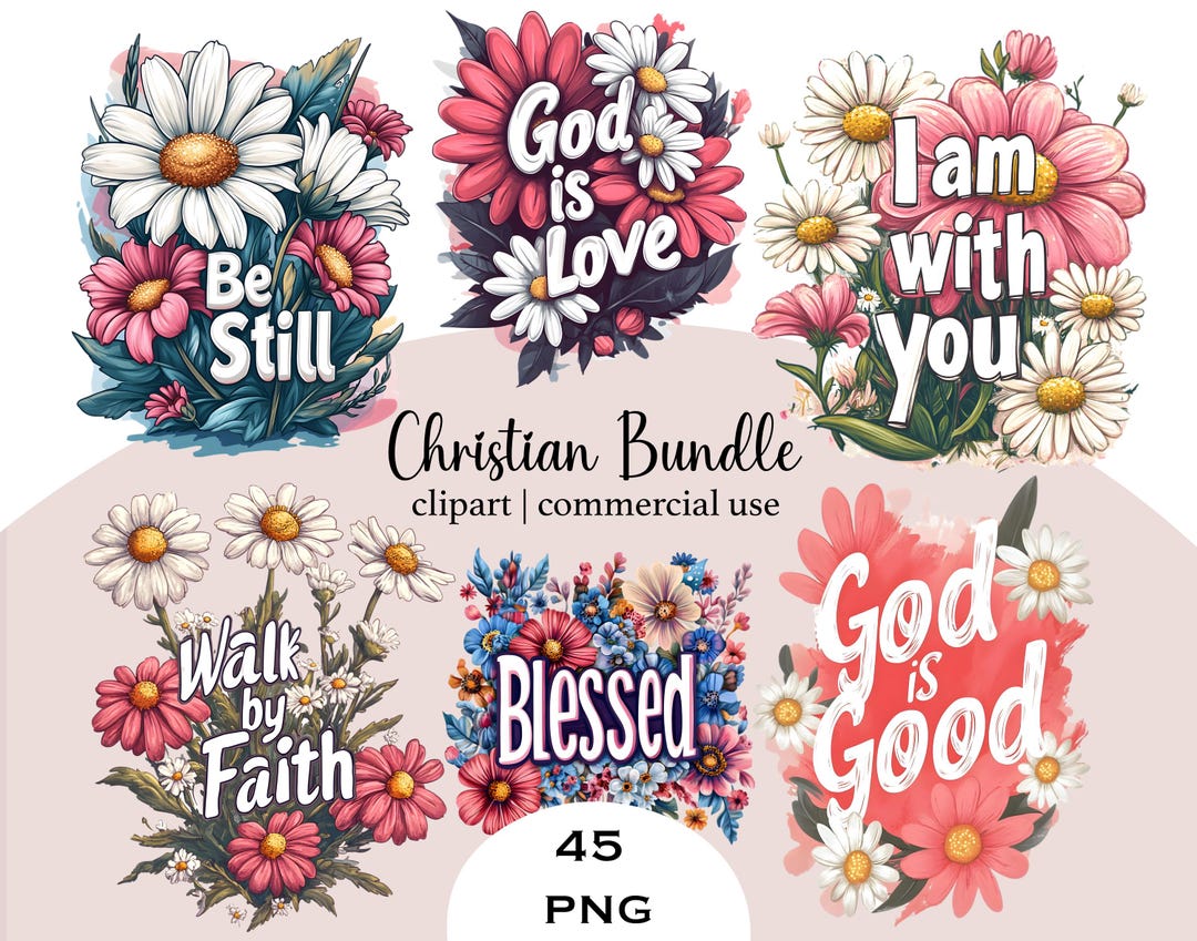 Floral Christian Bundle Clipart Religious Quote Png İmages for T-shirt ...