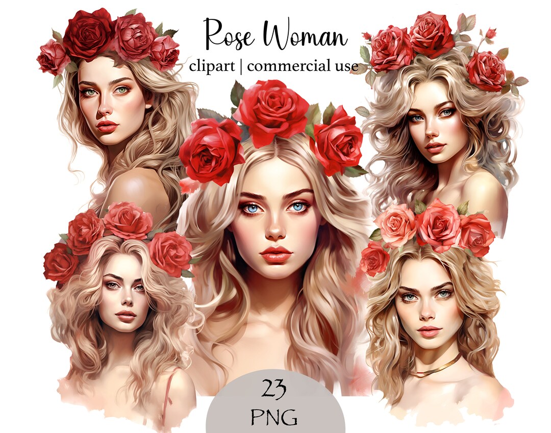 Flower Girls Watercolor Clipart Bundle Red Rose Valentine Clipart PNG ...