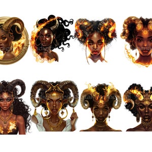 Zodiac Aries Bundle PNG Sublimation Horoscope Fantasy Black Woman Zodiac Celestial Star Sign ...