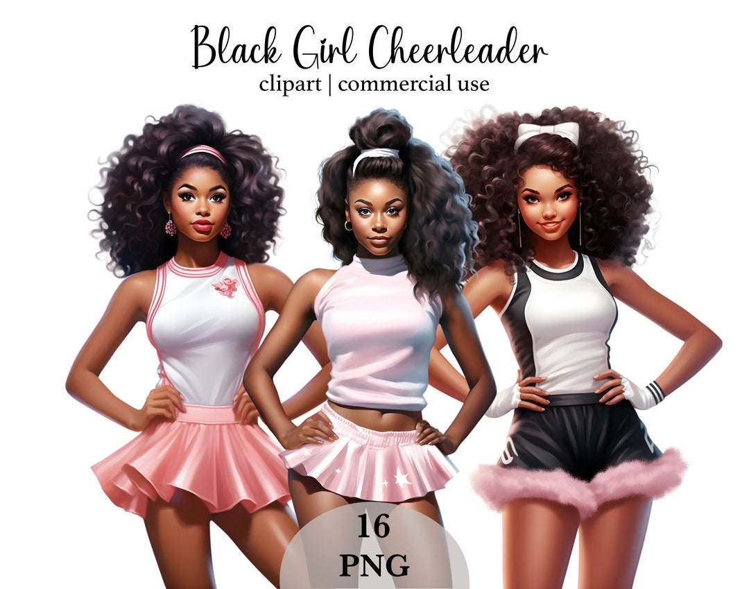 Sports Clipart Black Girl Cheerleader in Pink Png Sports Black Girl ...