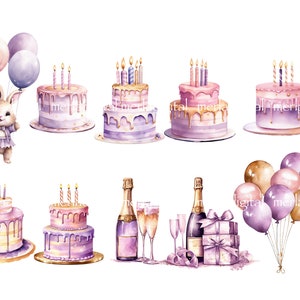 Watercolor Purple Birthday Clipart Bundle Birthday Png Birthday Girl ...