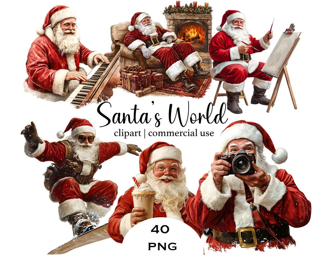 Watercolor Santa Clipart Bundle Funny Santa Claus Christmas İmages ...