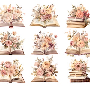 Floral Book Clipart Vintage Book Stack Png Watercolor Clipart Fantasy ...