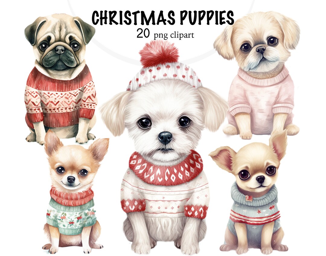 Christmas Dog Clipart Watercolor Puppies in Christmas Sweater Png ...