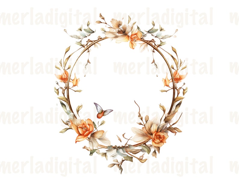 Watercolor Floral Wreath Clipart, Boho Summer Flowers (PNG Digital ...