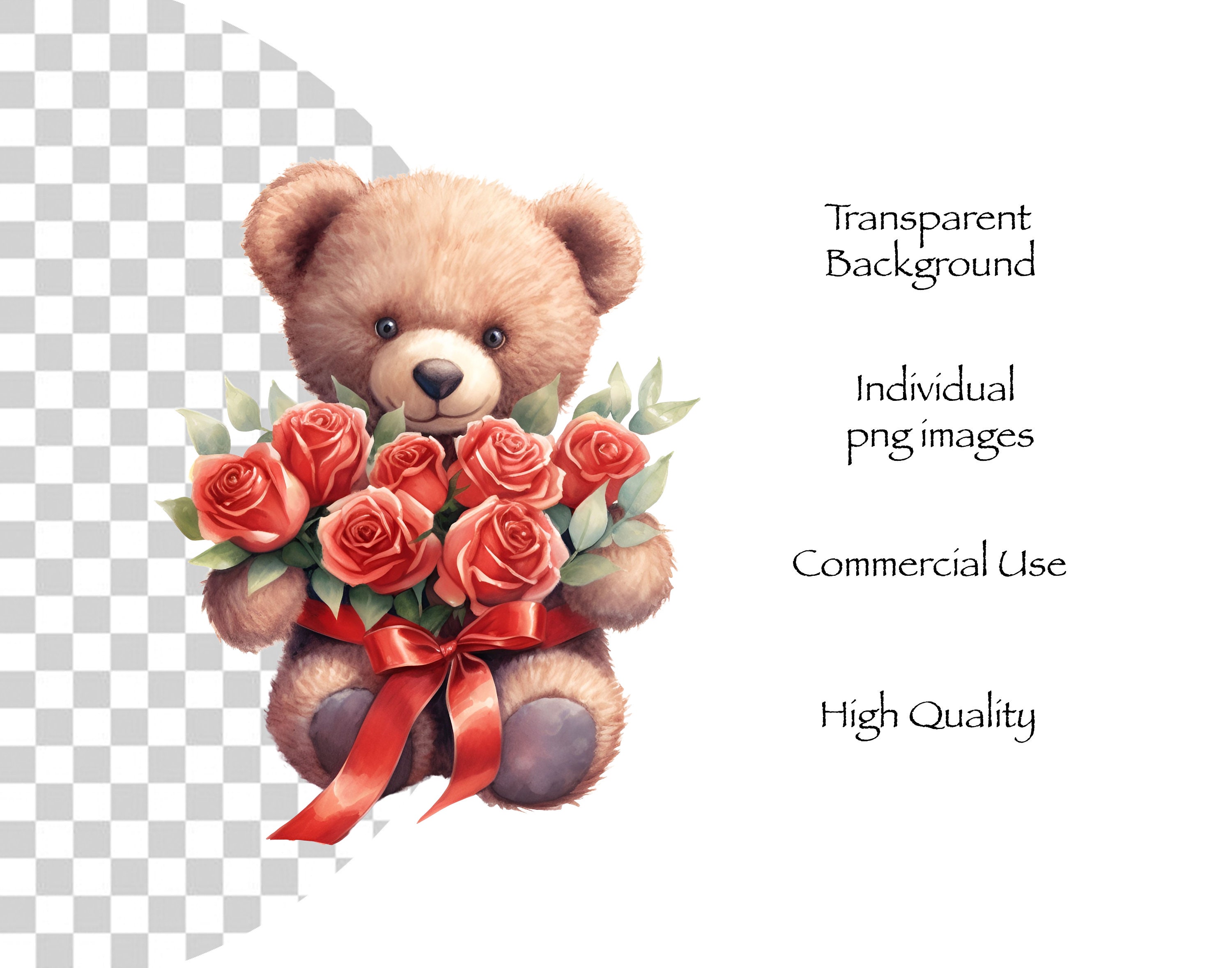 Valentines Teddy Bear Clipart Bundle Roses Valentines Day Clipart ...