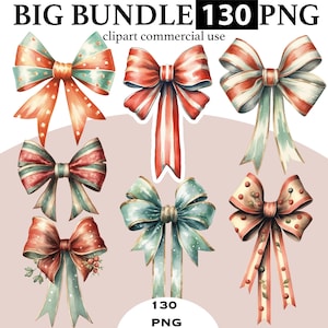 Watercolor Christmas Bow Clipart Bundle, Holiday Ribbon PNG (digital ...