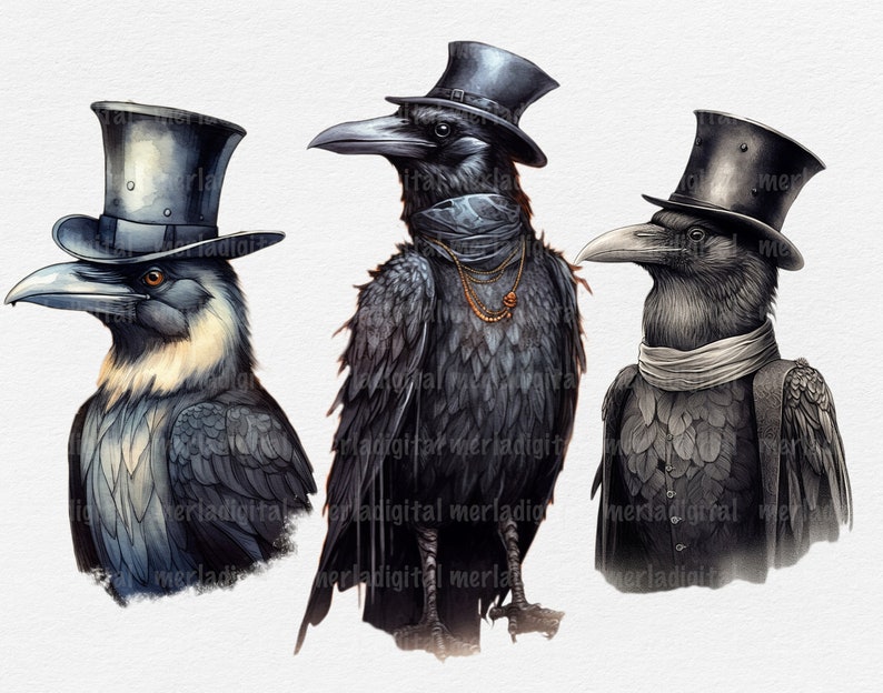 Halloween Magical Crow Watercolor Clipart Halloween Raven - Etsy