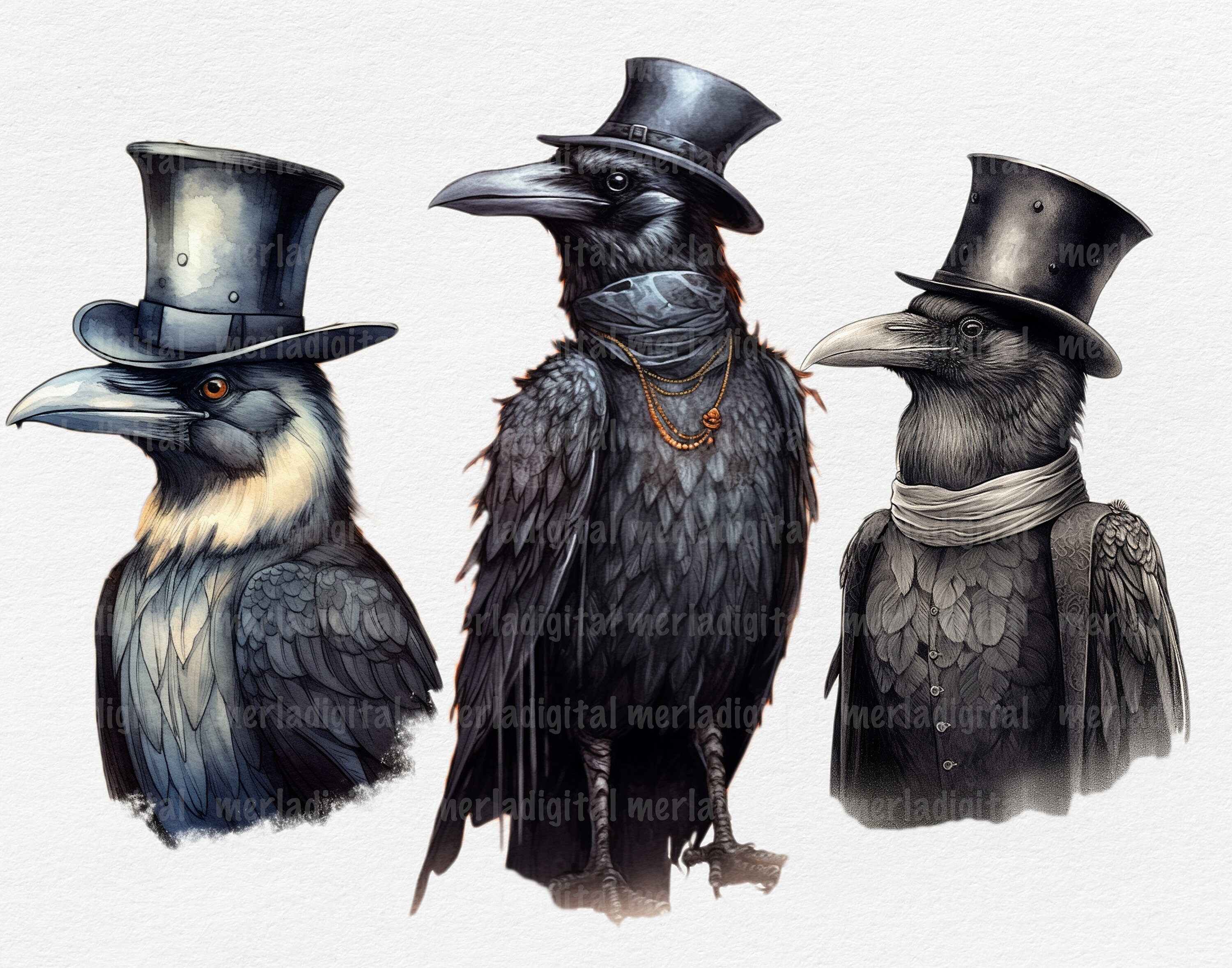 Halloween Magical Crow Watercolor Clipart Halloween Raven - Etsy