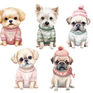 Christmas Dog Clipart Watercolor Puppies in Christmas Sweater Png ...