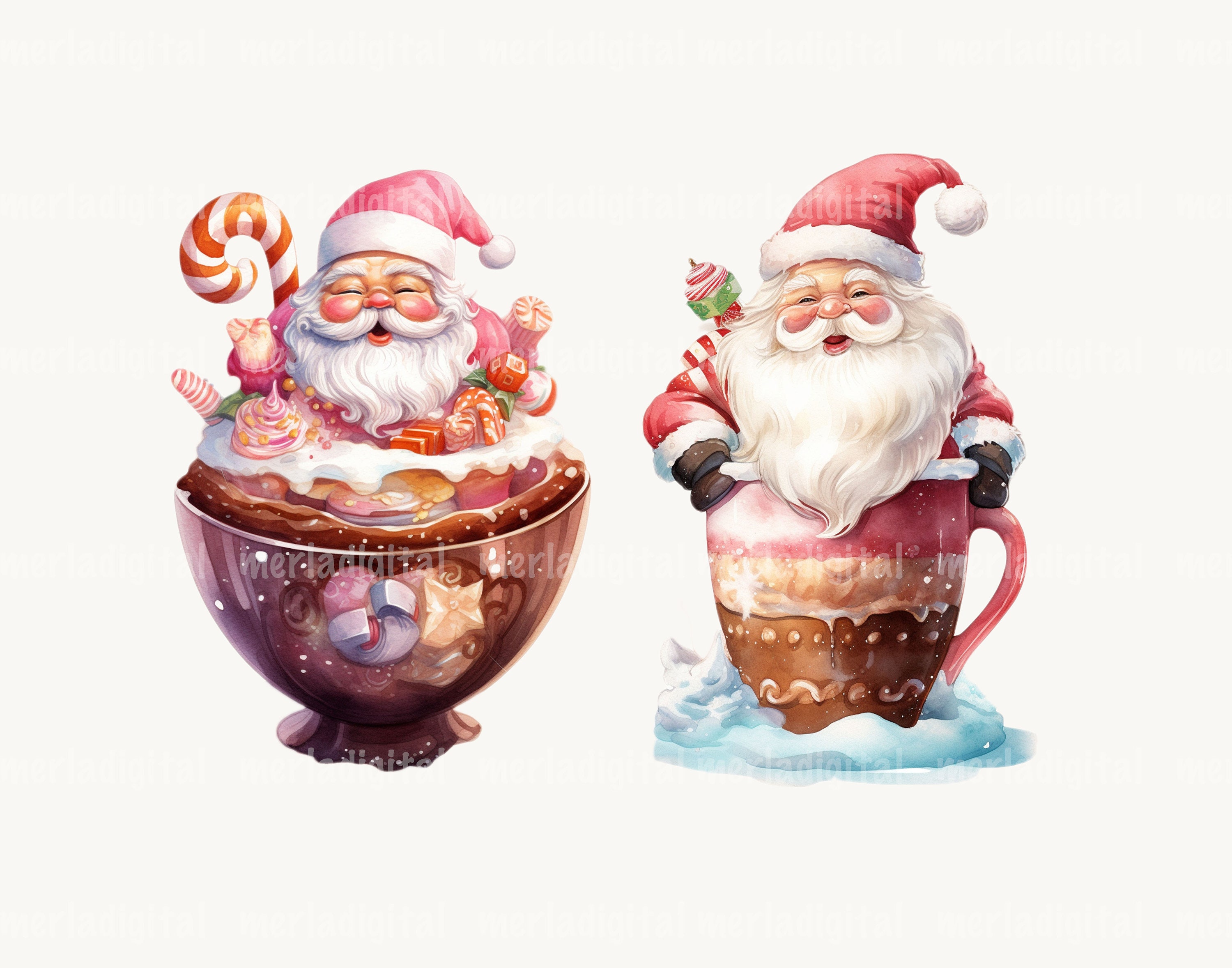 Watercolor Hot Chocolate Clipart Santa Claus Christmas Hot Cocoa ...