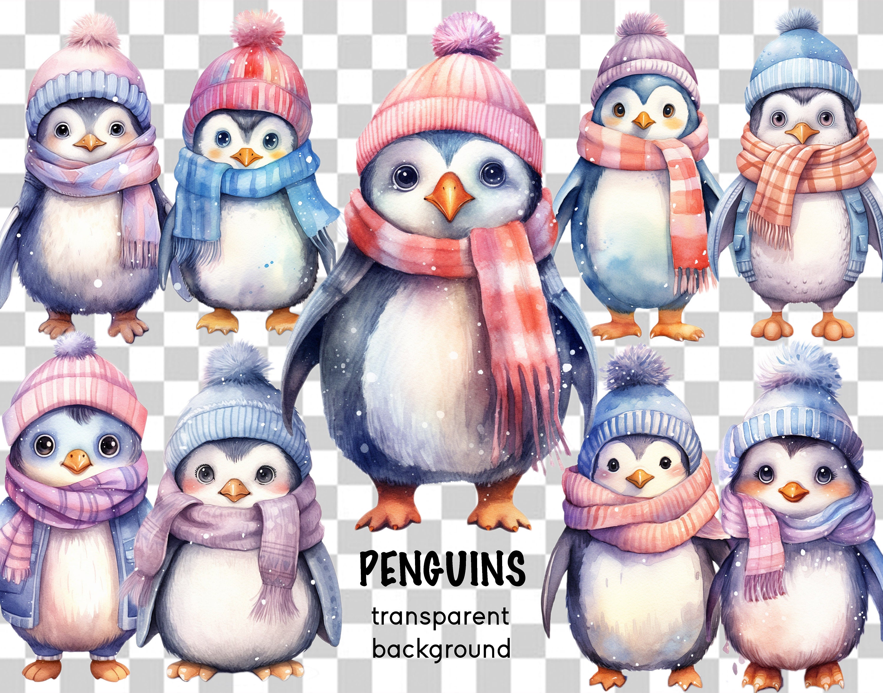Cute Penguin Clipart Watercolor Penguin Illustration Winter - Etsy