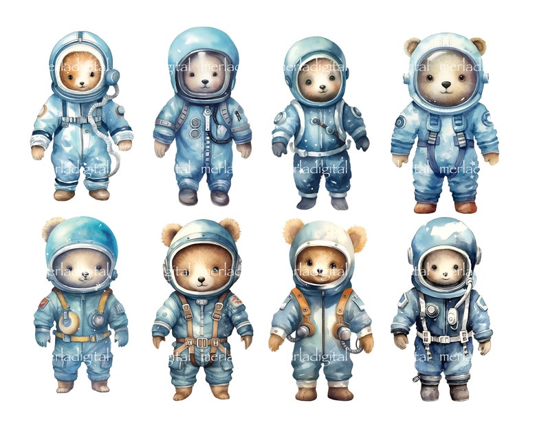 Space Watercolor Clipart Astronaut Blue Baby Boy Nursery Clipart ...