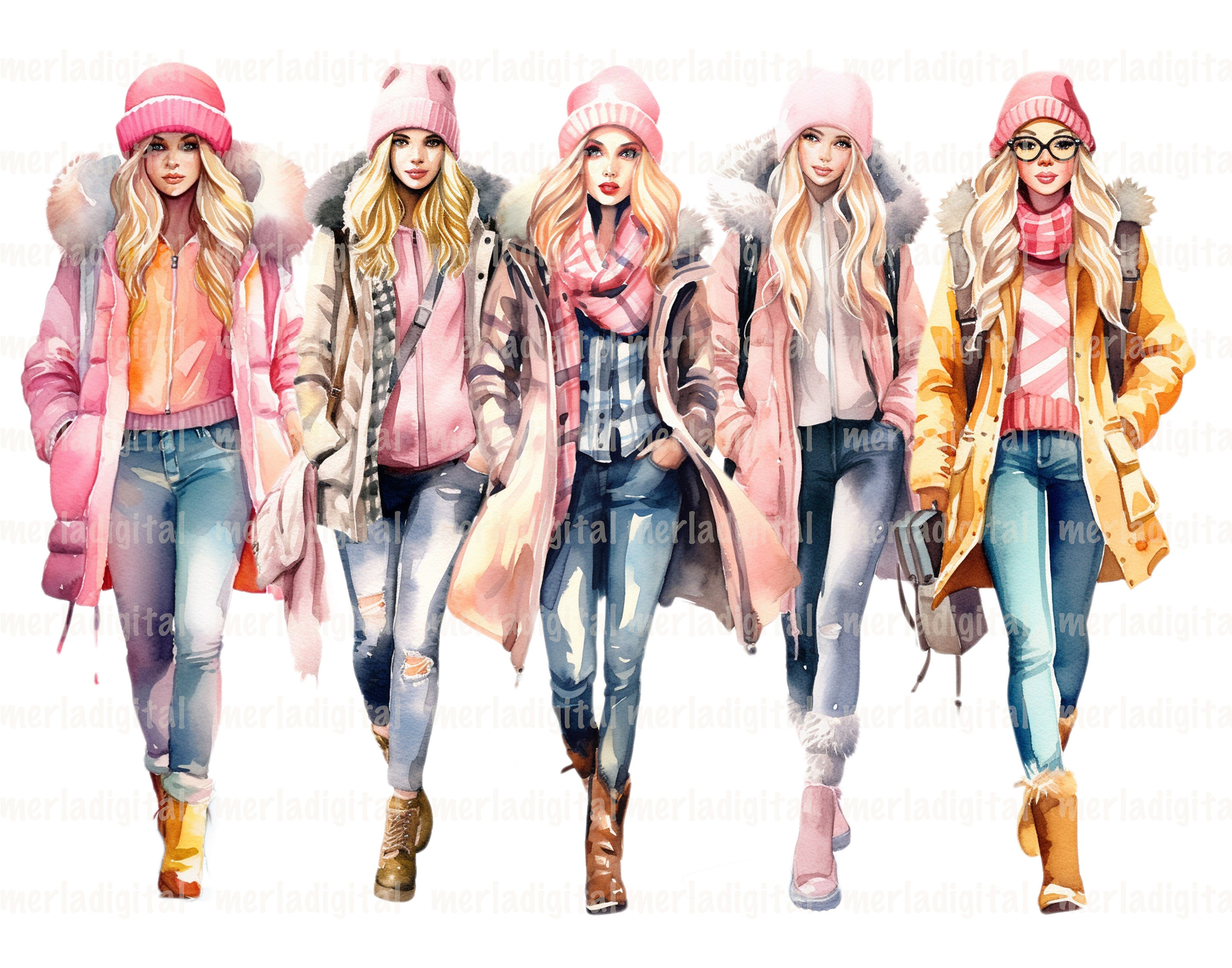 Pink Winter Girls Clipart: Fashion PNG Bundle (digital Download) - Etsy