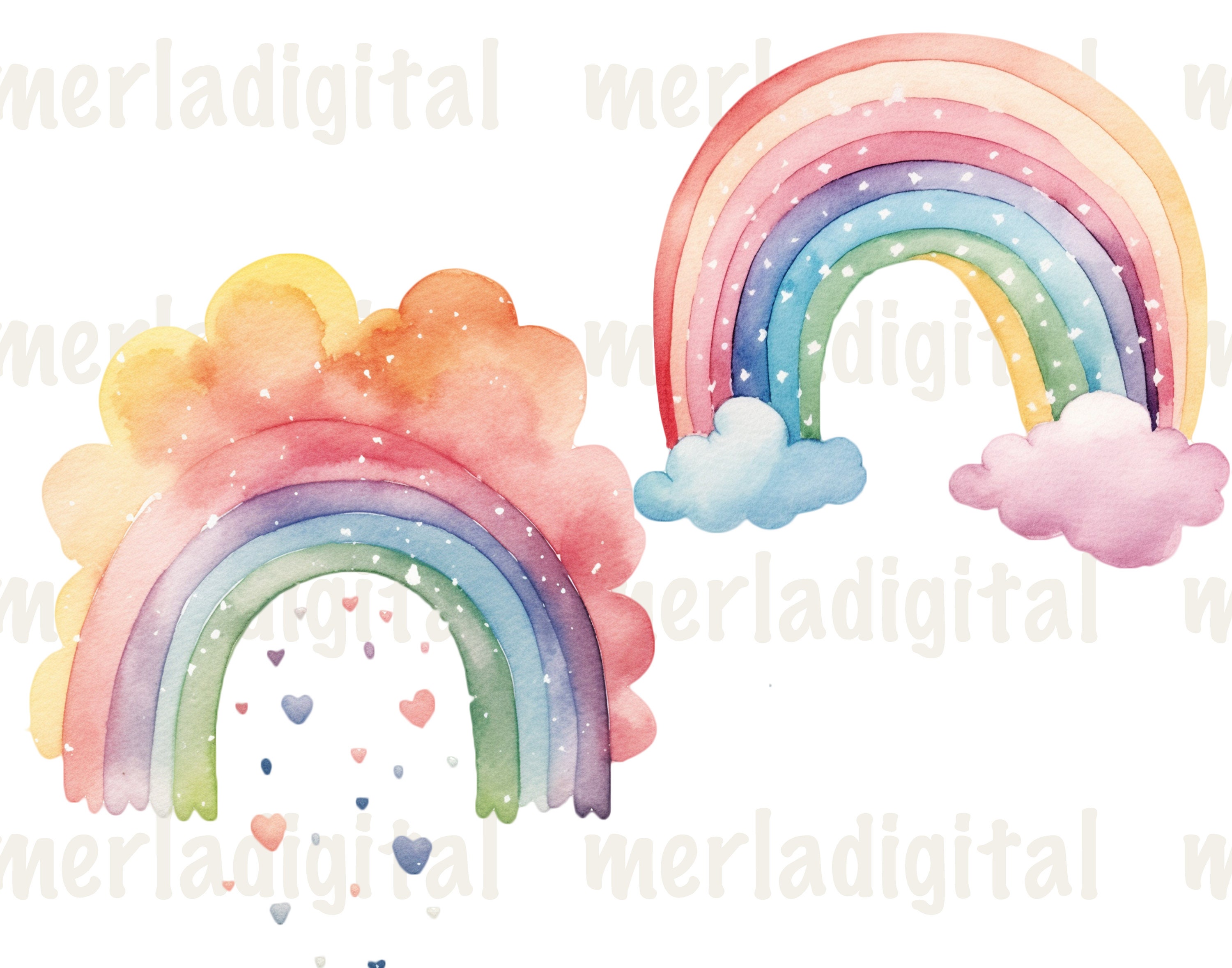 Watercolor Rainbows Clipart, Cute Nursery Watercolor Clip Art Png ...