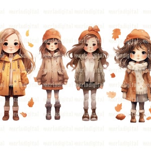 Autumn Little Girls Clipart Bundle Kids Transparent PNG Instant ...