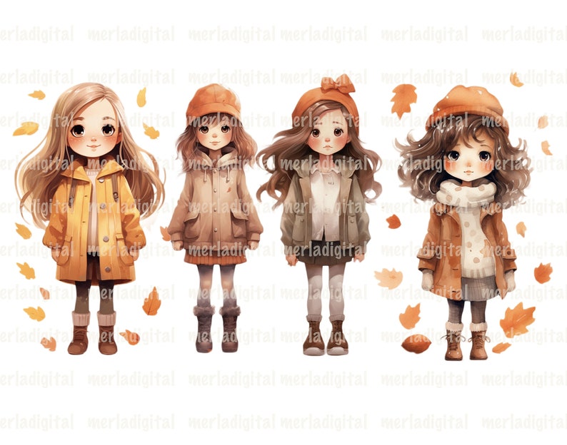 Autumn Little Girls Clipart Bundle Kids Transparent PNG Instant ...