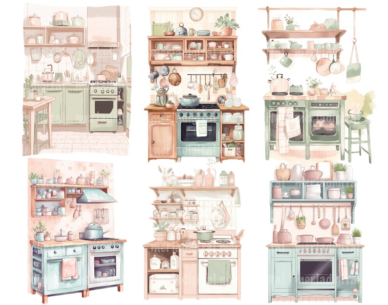 Country Kitchen Clipart Boho Kitchen Watercolor Rustic Cooking Clipart ...