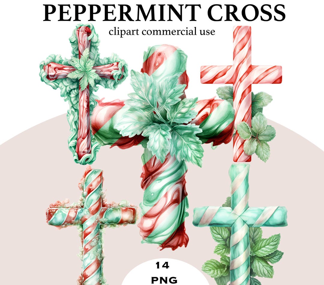 Candy Cane Cross Clipart, Peppermint Christmas PNG Bundle (digital ...