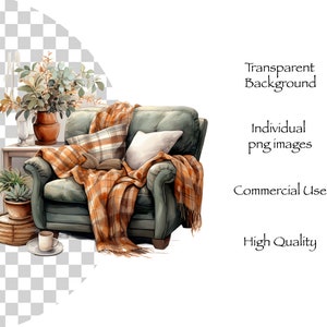 Watercolor Cozy Couch PNG Clipart Boho House Clipart Rustic Cozy House ...