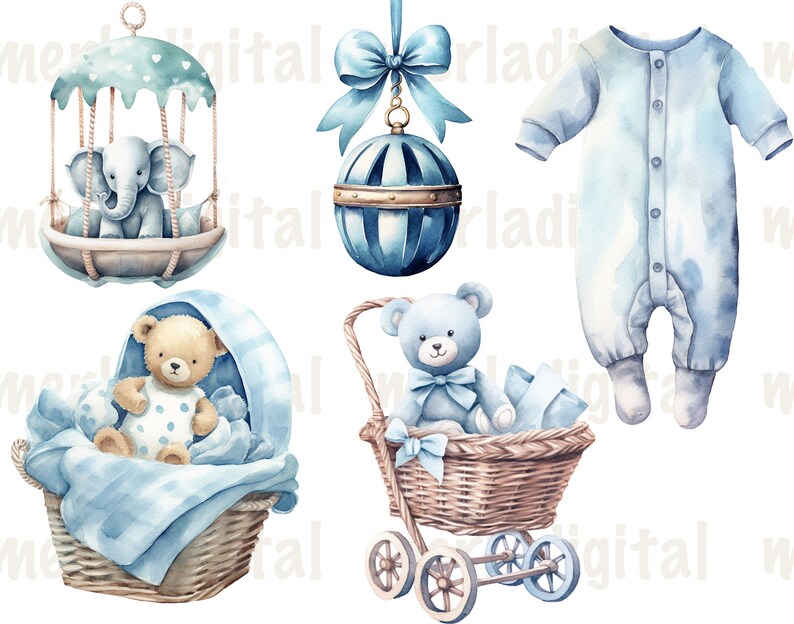 New Born Baby Boy Clipart Watercolor Blue Baby Nursery Clipart Baby ...