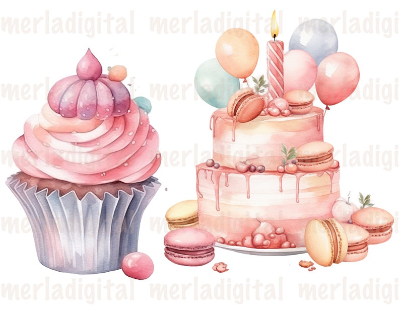 Watercolor Pink Birthday Clipart Pack Balloons Clipart Gift - Etsy