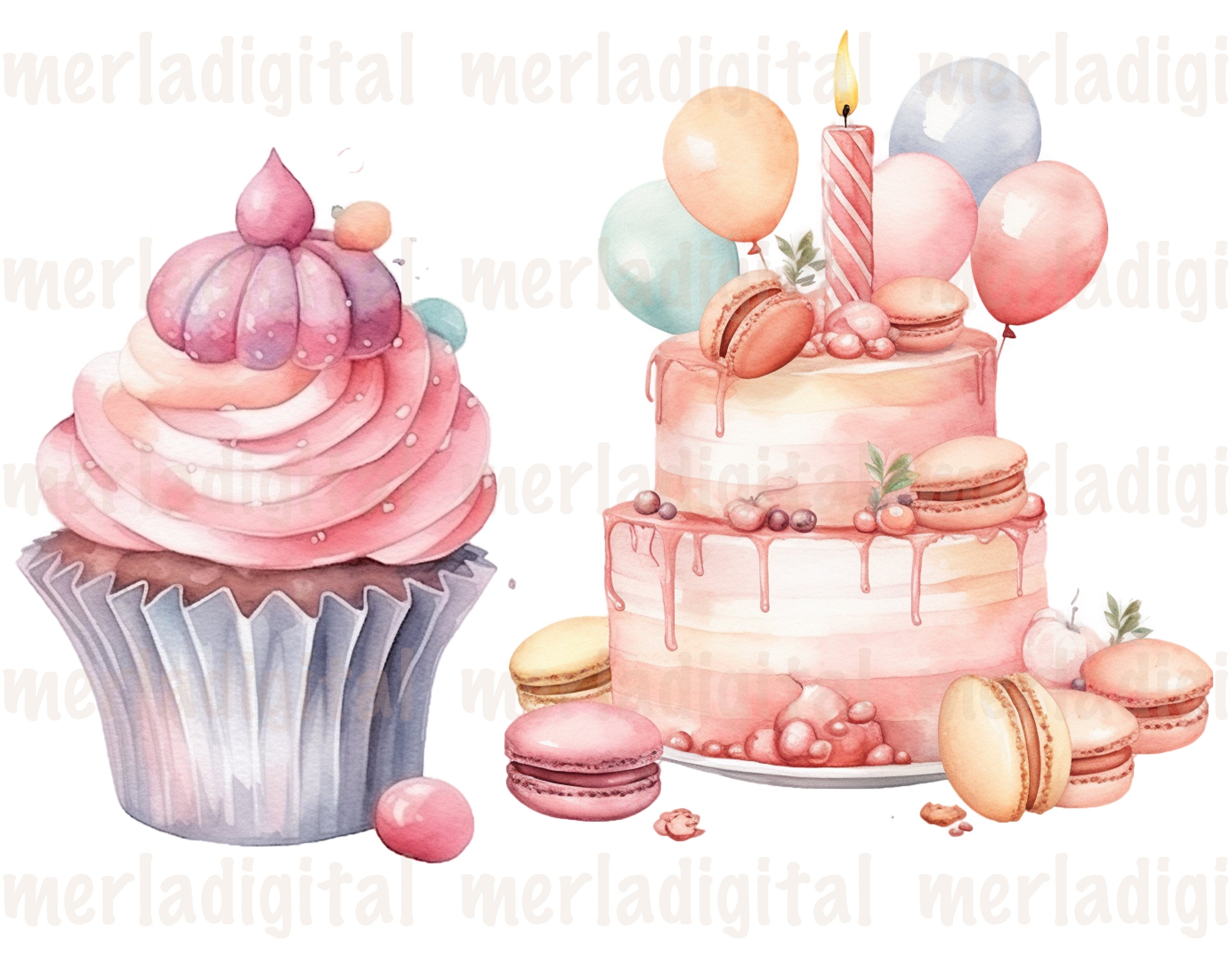 Watercolor Pink Birthday Clipart Pack, Balloons Clipart, Gift Clipart ...