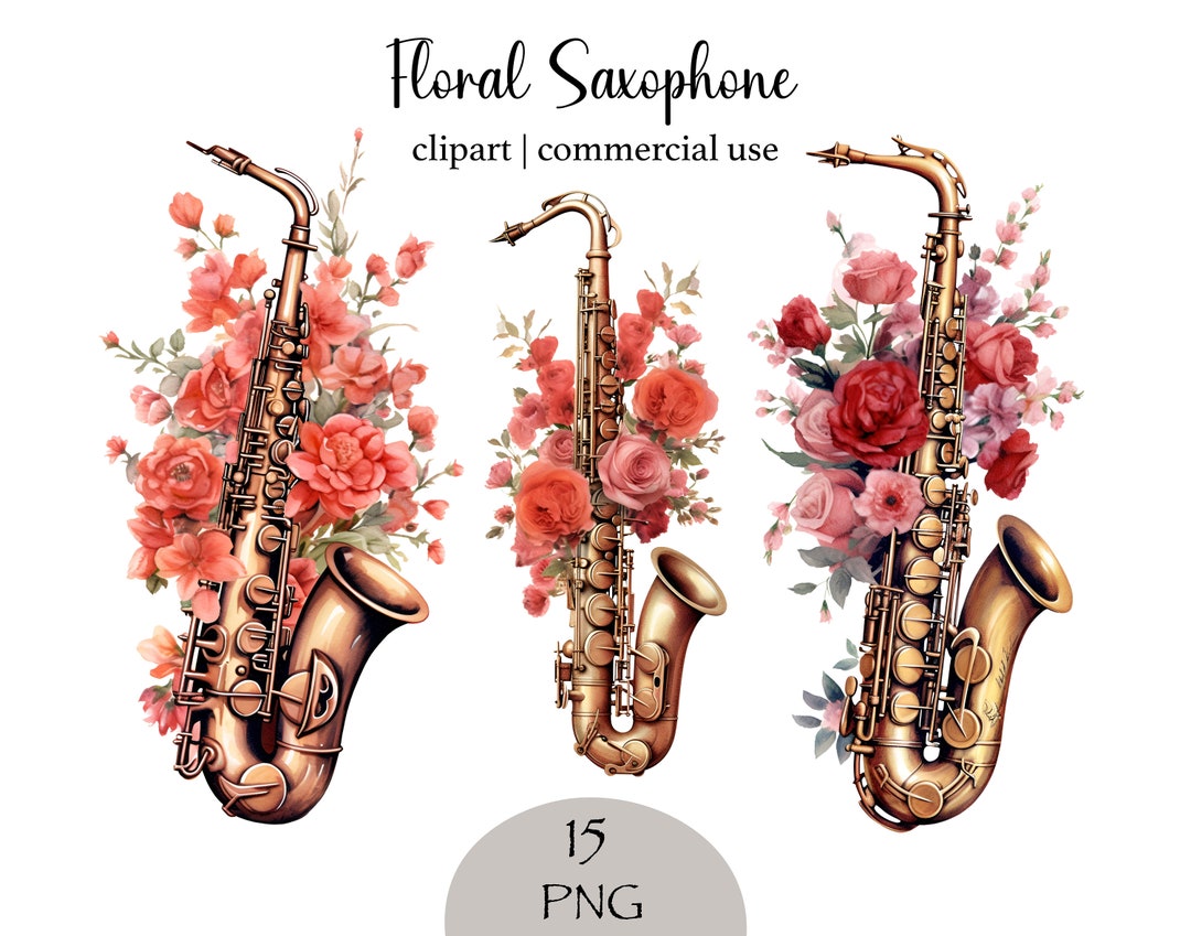 Floral Saxophone Clipart Rose Png Clipart Valentine Saxophone Png ...