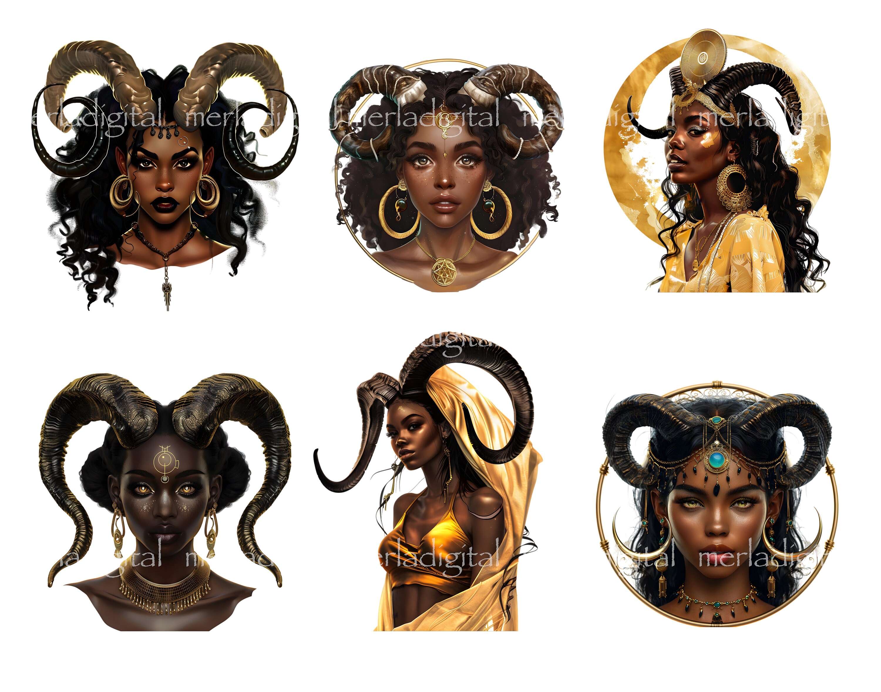 Zodiac Capricorn Bundle PNG Sublimation Horoscope Fantasy Black Woman Zodiac Celestial Star Sign ...