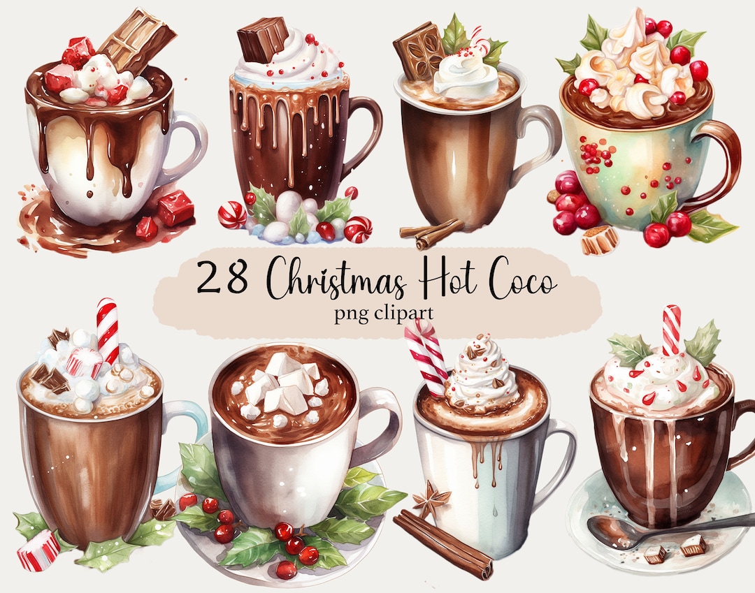 Christmas Clipart Hot Chocolate PNG Bundle Watercolor Christmas Sweets ...