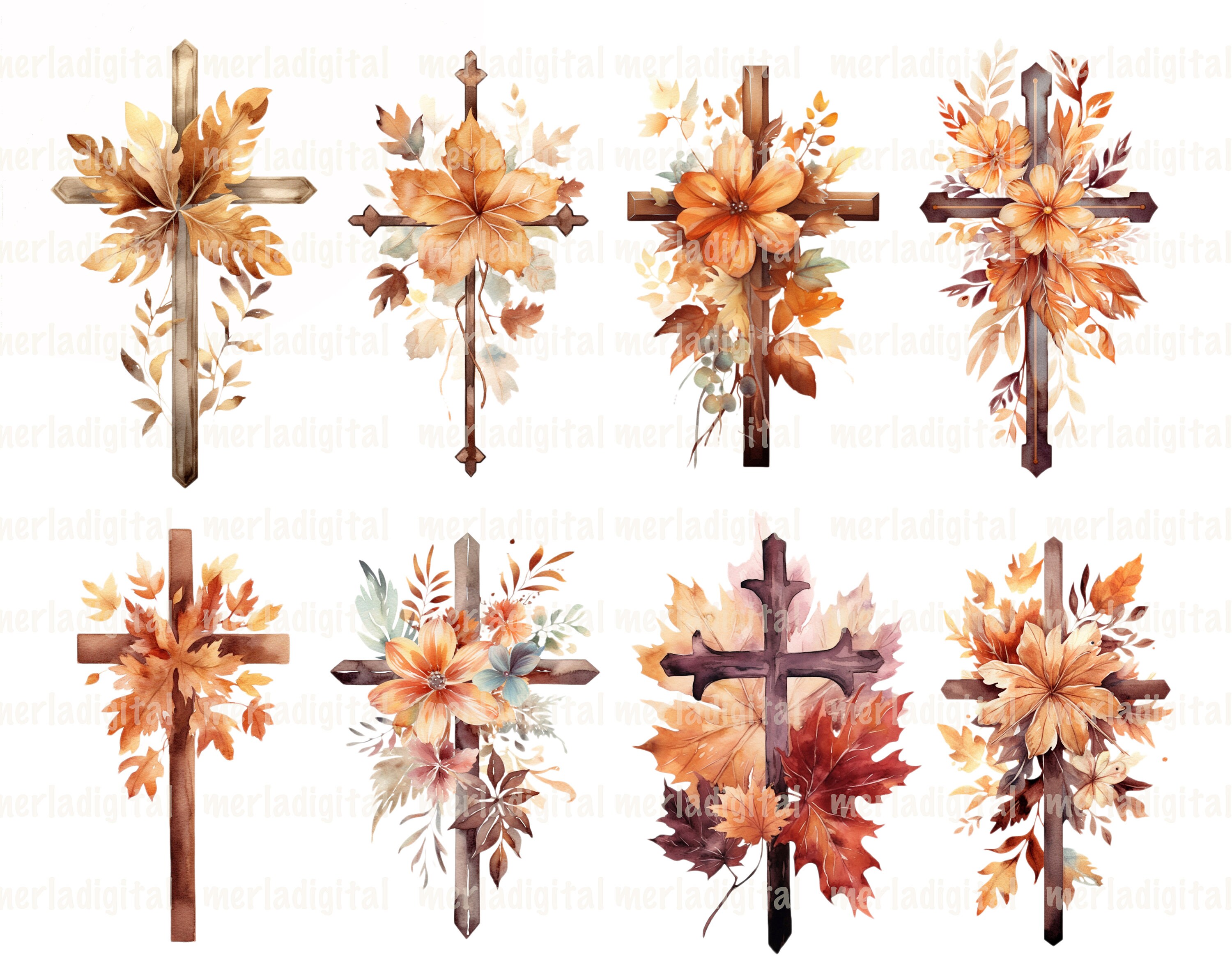 Autumn Cross PNG Bundle 24 Rustic Wooden Cross With Sunflowers Fall ...