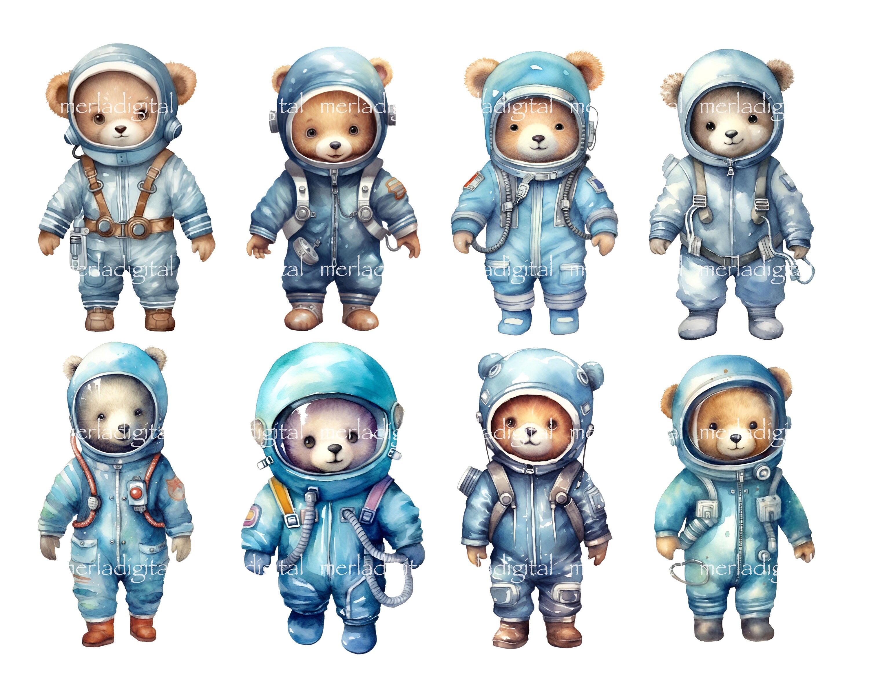 Space Watercolor Clipart Astronaut Blue Baby Boy Nursery Clipart ...