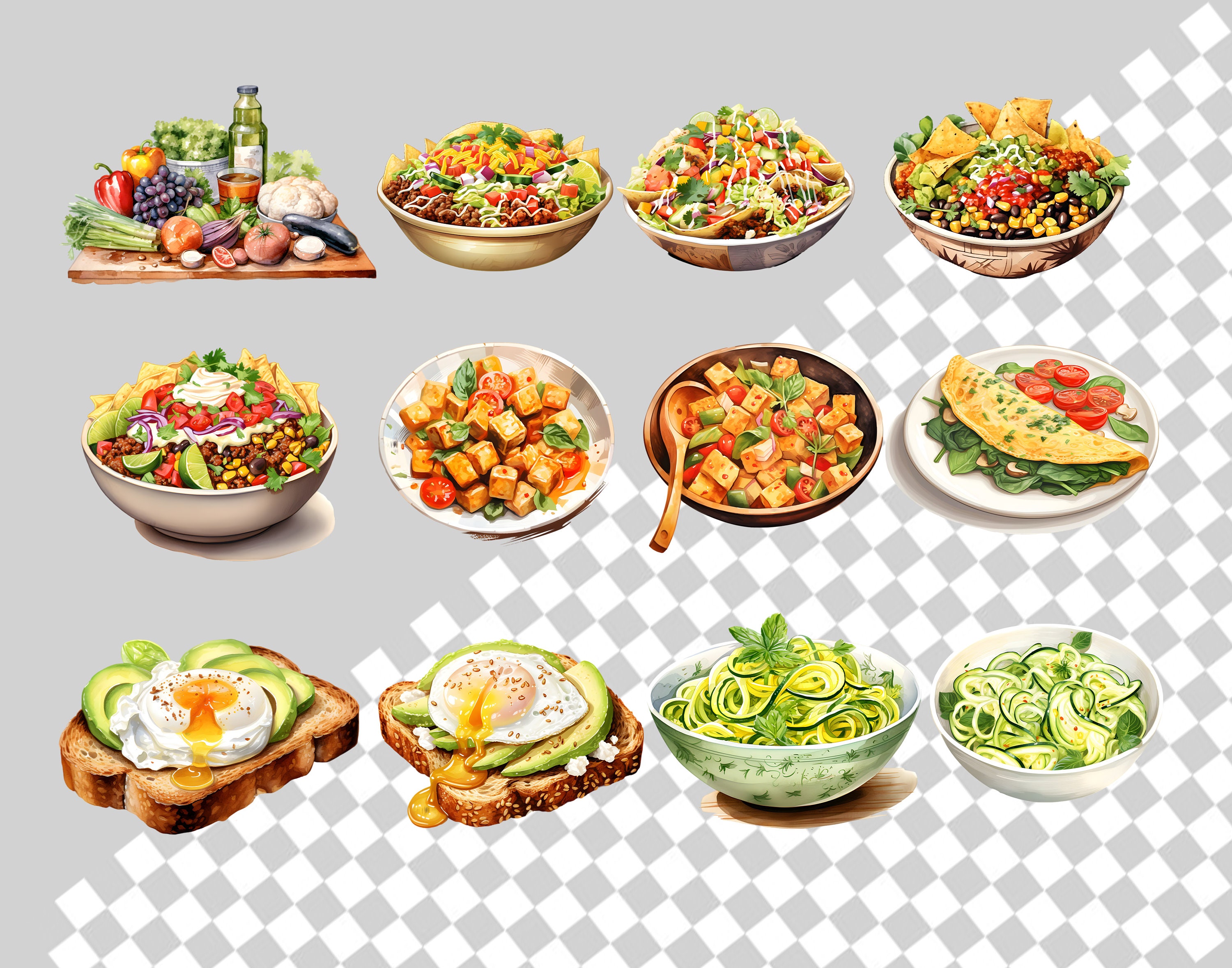 Healthy Food Clipart Lifestyle Watercolor Vegetable Fruits Clipart Self ...