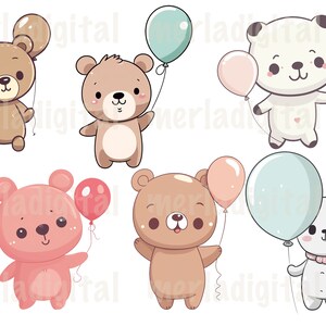 Kawaii Teddy Bear Clipart Balloons Baby Shower Clipart Colorful Cartoon ...