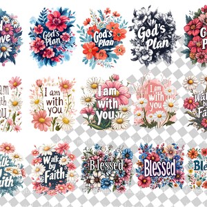 Floral Christian Bundle Clipart Religious Quote Png İmages for T-shirt ...