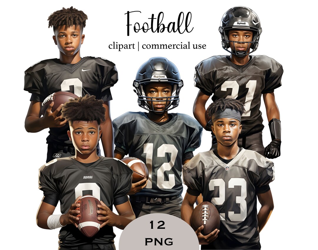 Football Kid PNG Bundle – 12 Black Youth Players Clipart in Jerseys ...