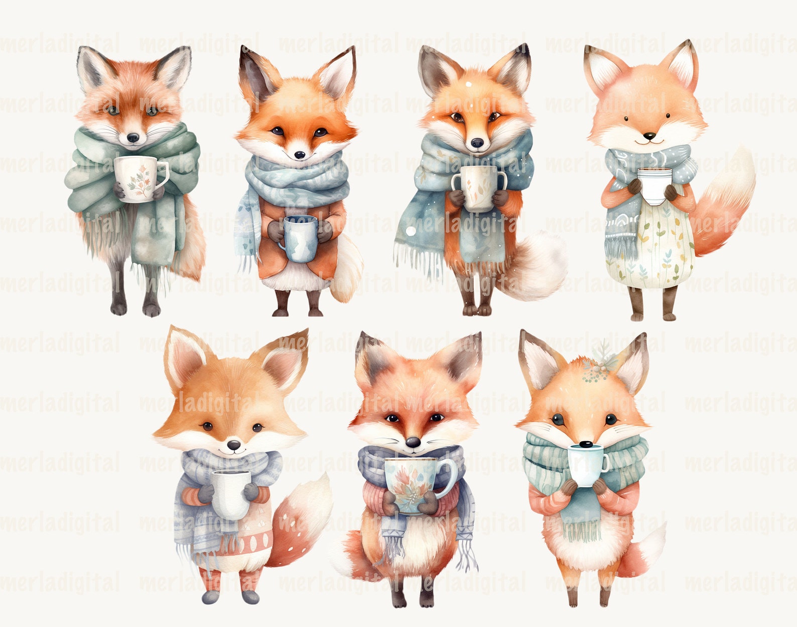 Watercolor Winter Fox Clipart Bundle (PNG Digital Download) - Etsy