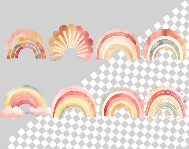 Rainbow Watercolor Clipart Bundle Cute Rainbow Printable Boho Rainbow ...