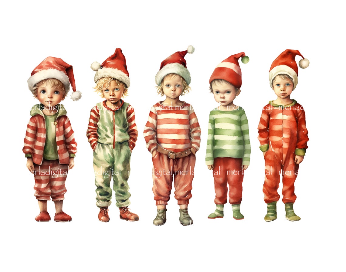 Christmas Kids Pajamas Clipart Bundle Winter Kids Holiday Image DIY ...