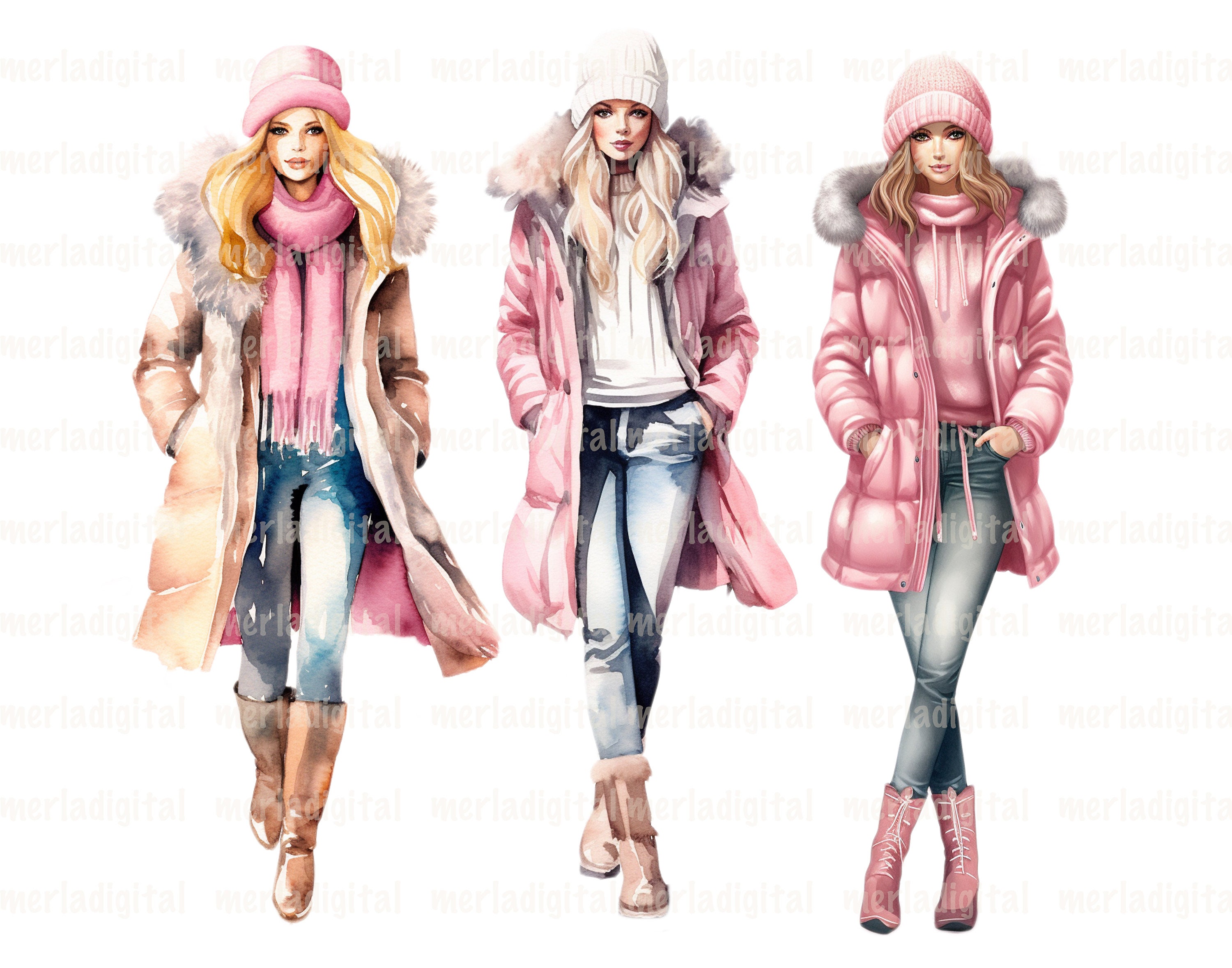 Pink Winter Girls Clipart: Fashion PNG Bundle (digital Download) - Etsy