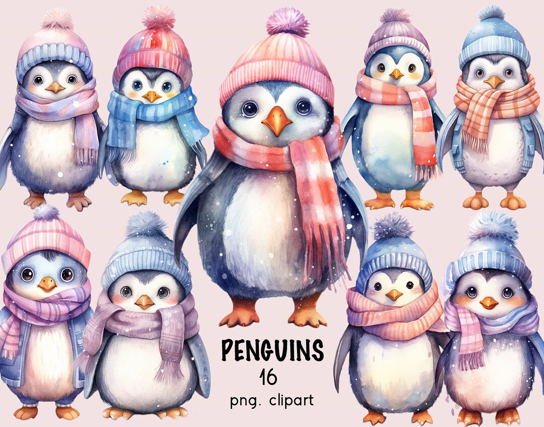 Cute Penguin Clipart, Watercolor Penguin Illustration, Winter Clipart ...