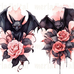 Watercolor Gothic Bat Halloween Clipart Dark Fantasy Watercolor Bat ...