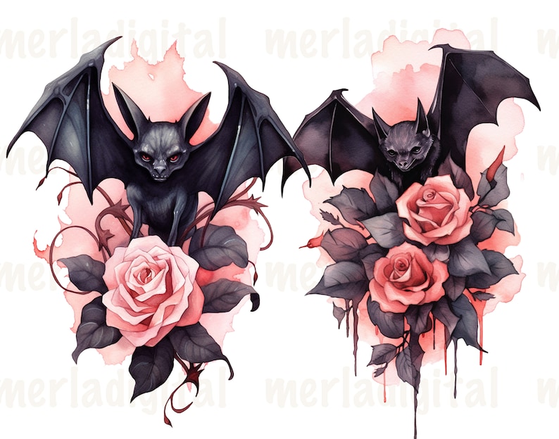 Watercolor Gothic Bat Halloween Clipart Dark Fantasy Watercolor Bat ...
