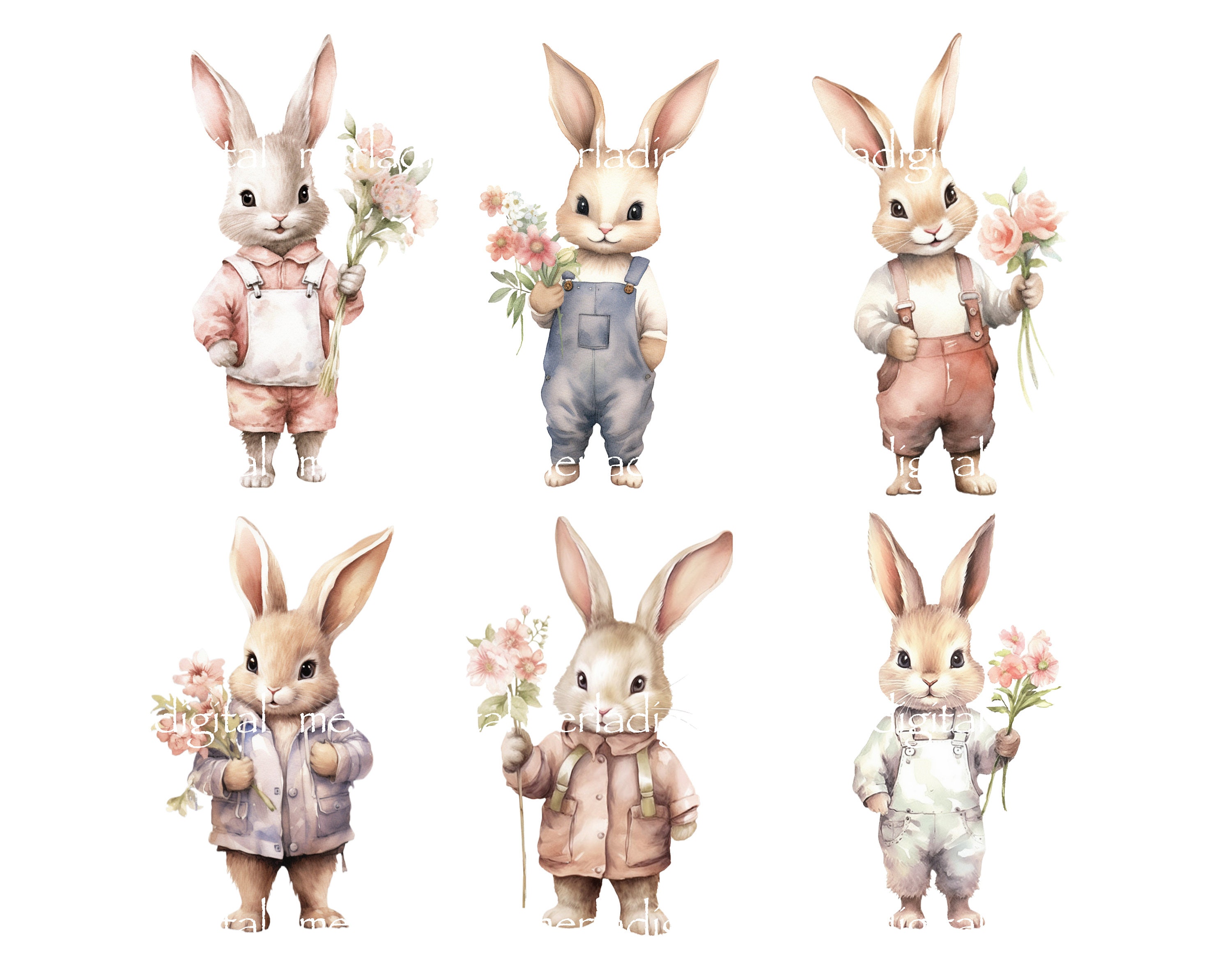 Watercolor Bunny Clipart Flower Bunny Nursery Animal Art - Etsy