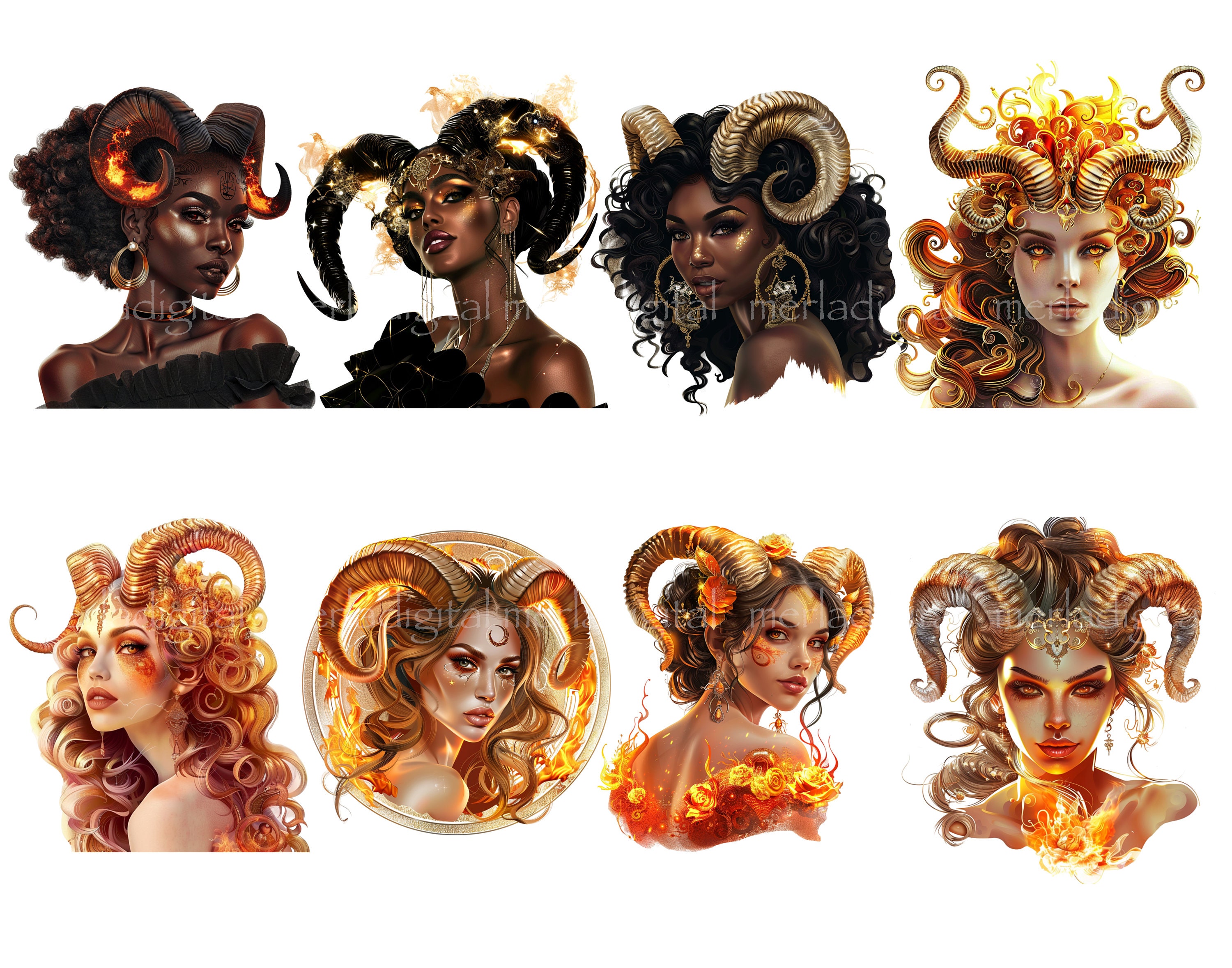 Zodiac Aries Bundle PNG Sublimation Horoscope Fantasy Black Woman Zodiac Celestial Star Sign ...