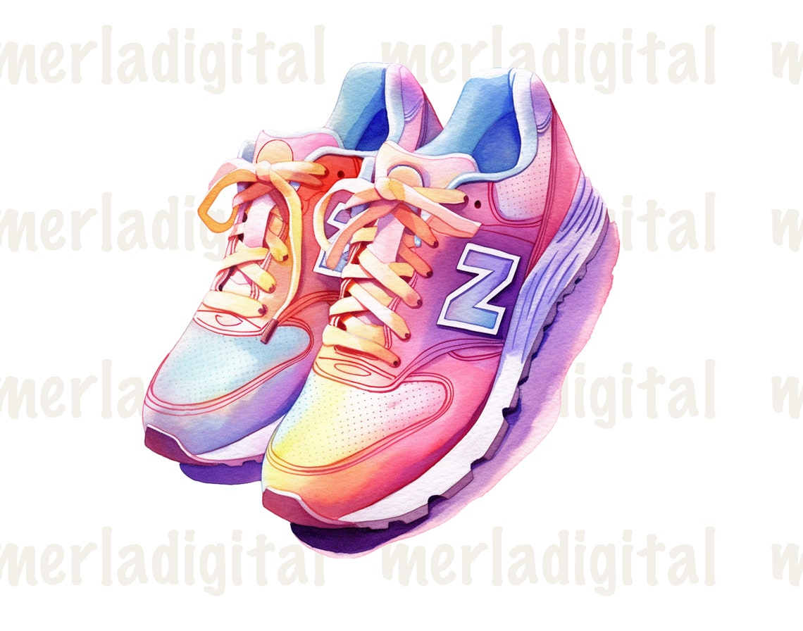 Watercolor Sneakers Clipart, Colorful Fashion Shoes (PNG, SVG, Digital ...