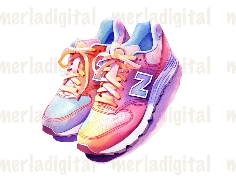 Watercolor Sneakers Clipart, Colorful Fashion Shoes (PNG, SVG, Digital ...