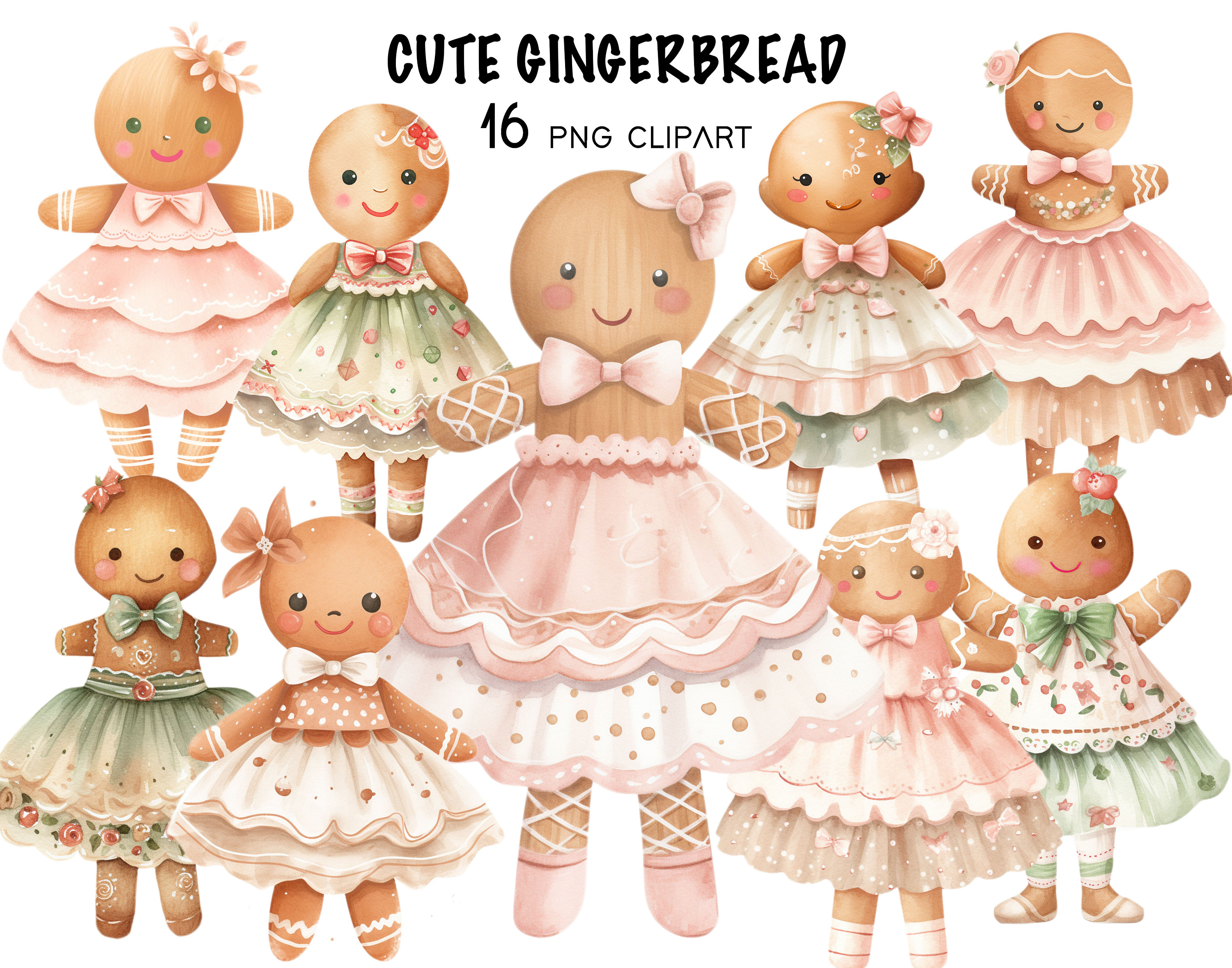 Gingerbread PNG Clipart Graphics Watercolor Bundle Christmas Nursery ...